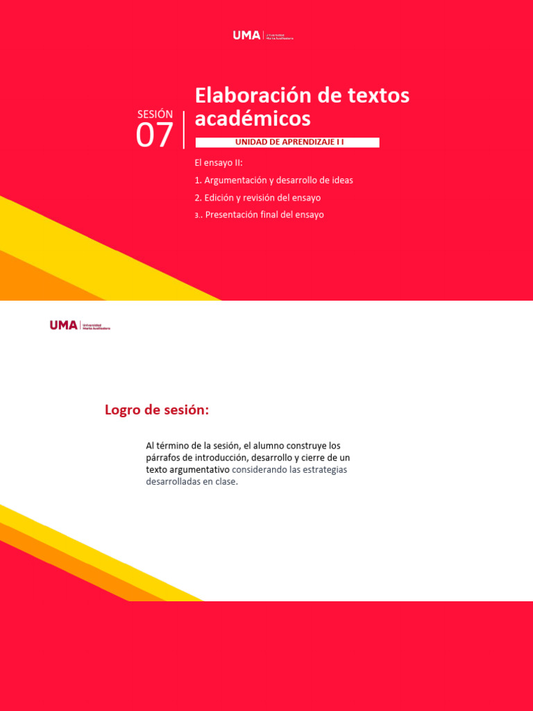 Plantilla7 PPT UMA LED 2023 COMUNICACION ORAL ESCRITA LL SESION7 | PDF | Ensayos | Argumento