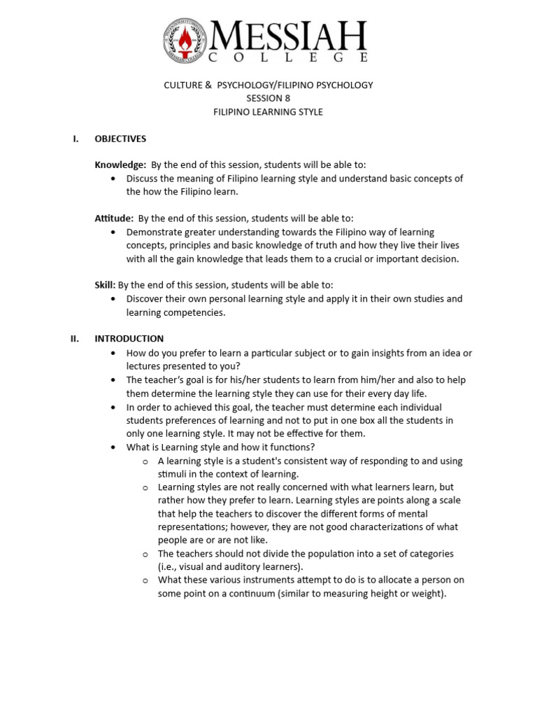 Filipino Learning Styles in Psychology | PDF | Learning | Intelligence