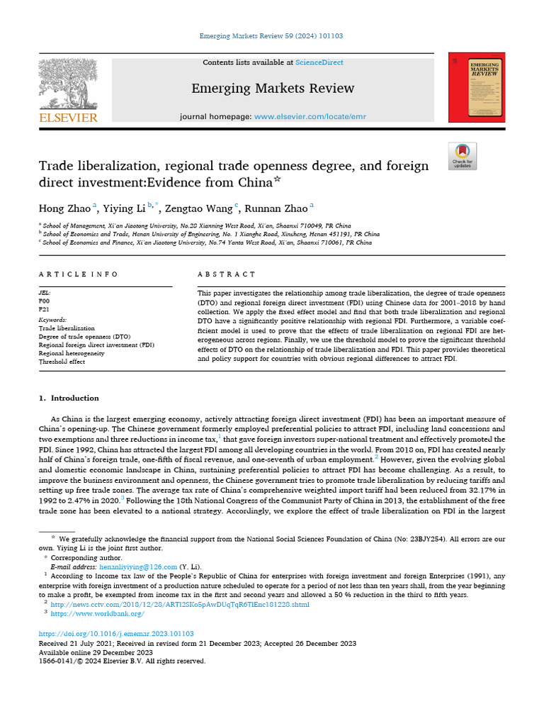 Chapter 3-Trade Liberalization | PDF | Multicollinearity | Foreign Direct Investment