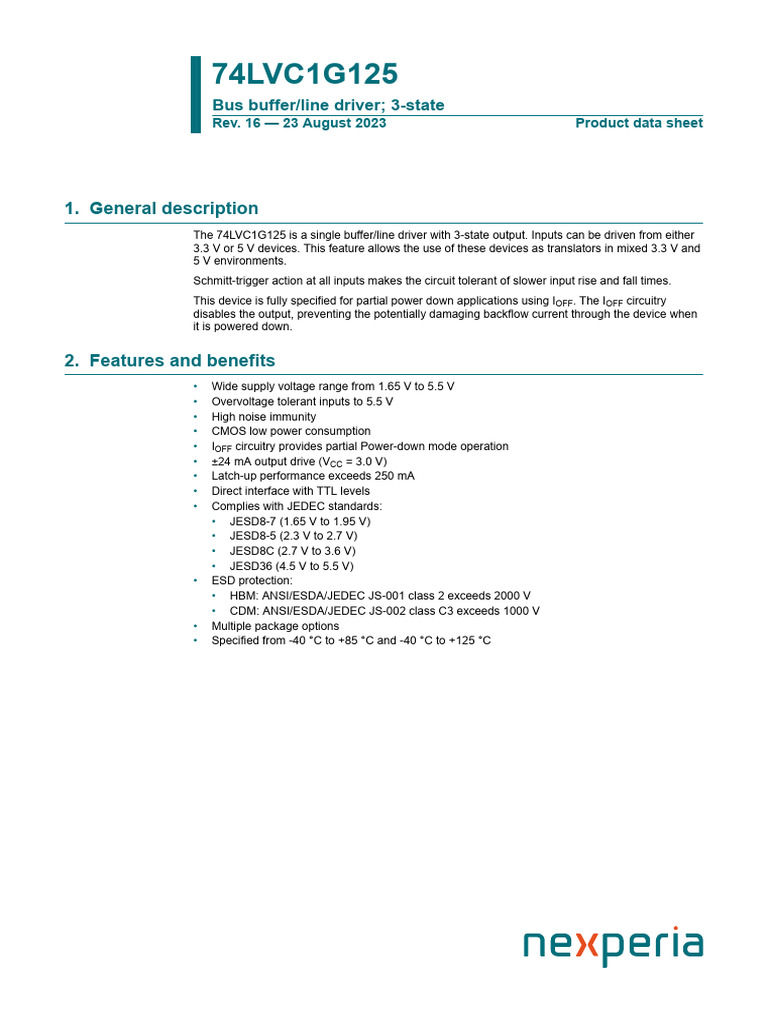 74LVC1G125 (C25F) | PDF | Computer Engineering | Electrical Components