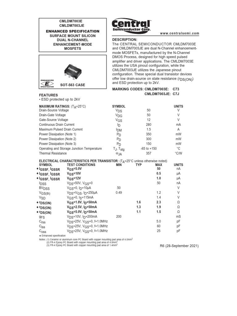 Cmldm7003e C7j Pdf Field Effect Transistor Mosfet