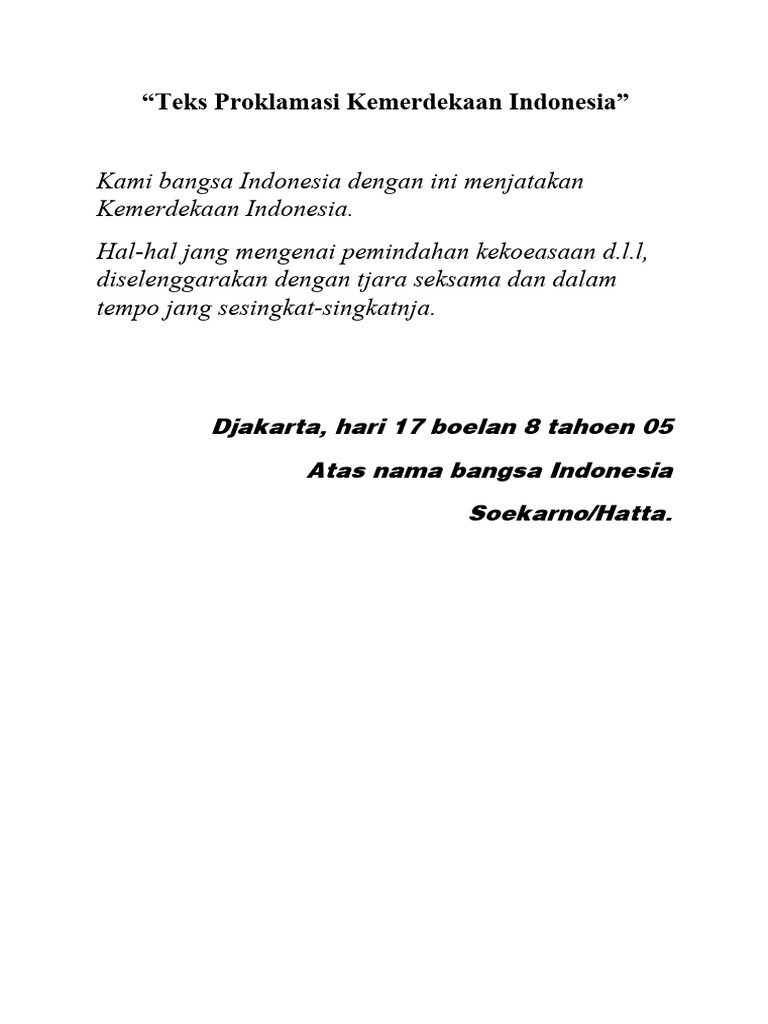 Teks Proklamasi Kemerdekaan Indonesia | PDF