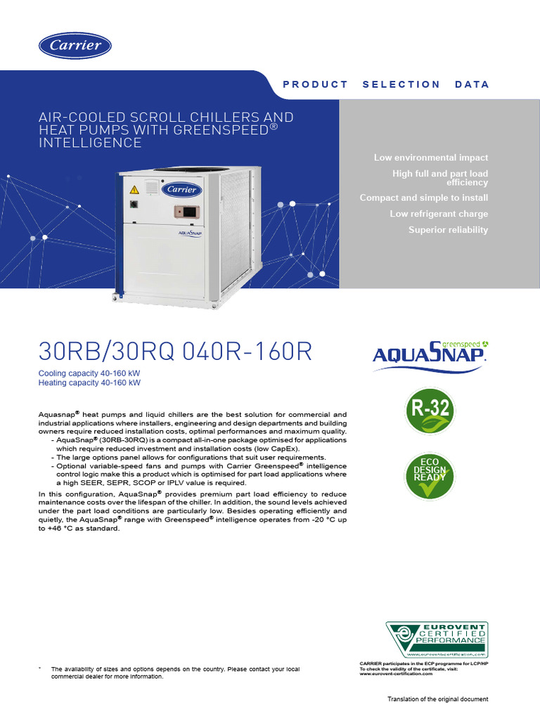30RB/30RQ 040R-160R: Air-Cooled Scroll Chillers and Heat Pumps With ...