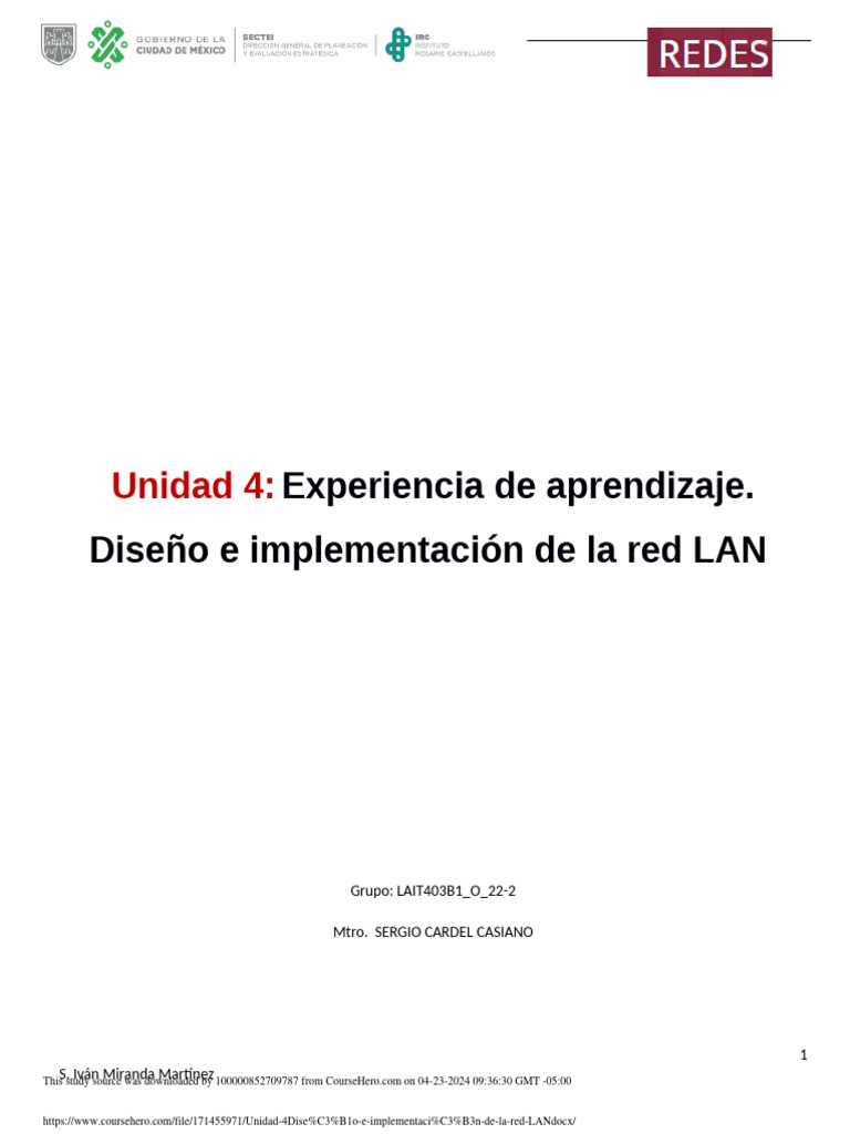 Unidad 4dise o e Implementaci N de La Red LAN | PDF | Ingenieria Eléctrica | Electrónica