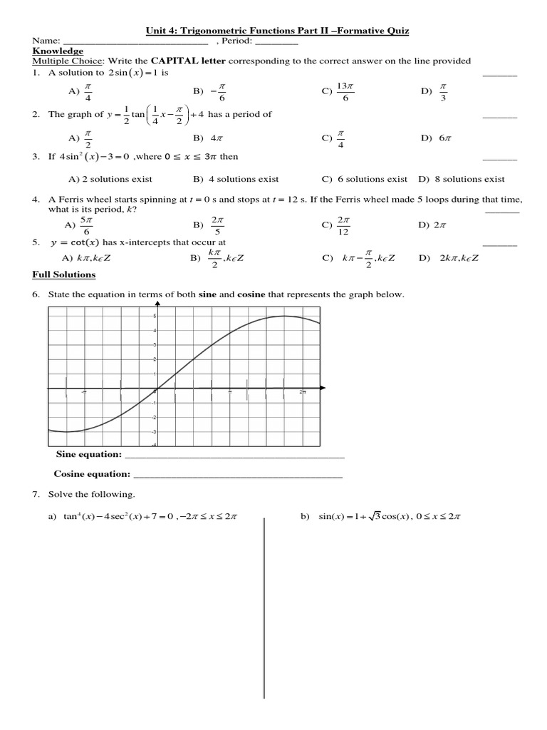 Unit 4 Trig Functions - Formative Quiz | PDF | Trigonometric Functions ...