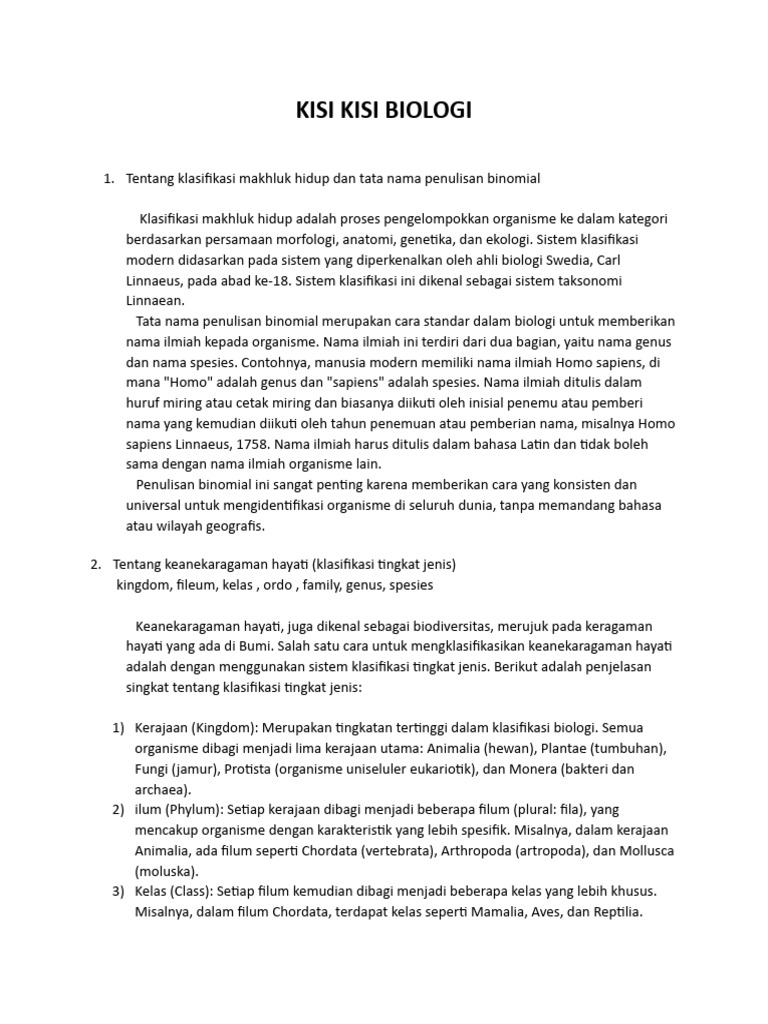 Kisi Kisi Biologi | PDF