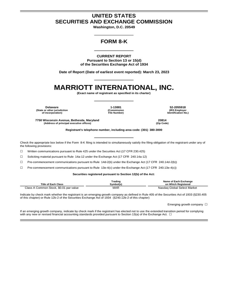 Marriott International INC | PDF | Securities (Finance) | Yield (Finance)