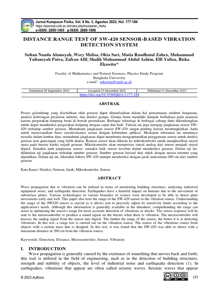 Distance Range Test of SW-420 Sensor-Based Vibration Detection System ...