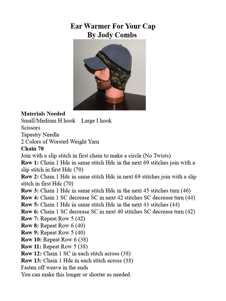 Baseball Cap Ear Warmer | PDF