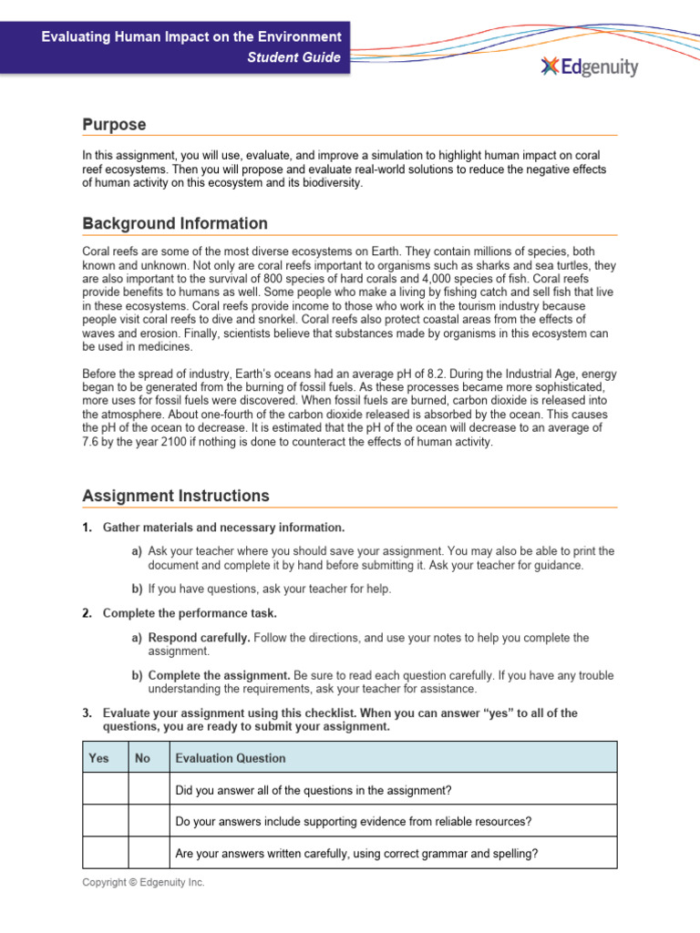 Evaluating Human Impact On The Environment Student Guide (Complete ...
