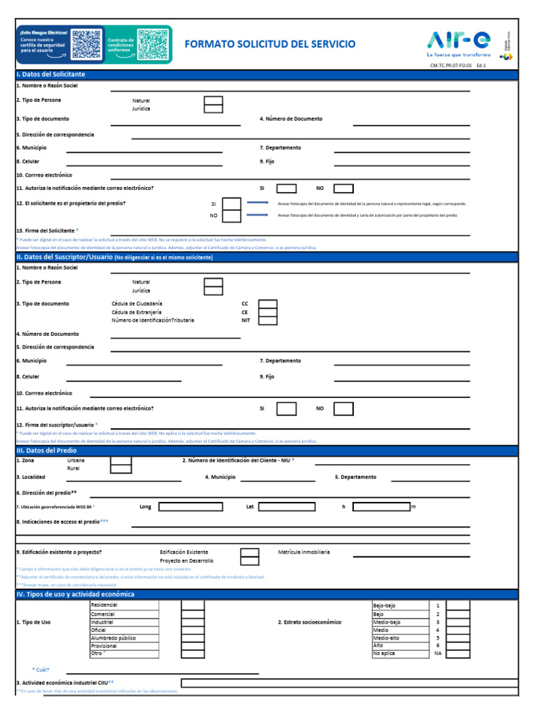 CM TC PR 07FO 01 Solicitud Del Servicio v1 2024 | PDF | Documento de identidad