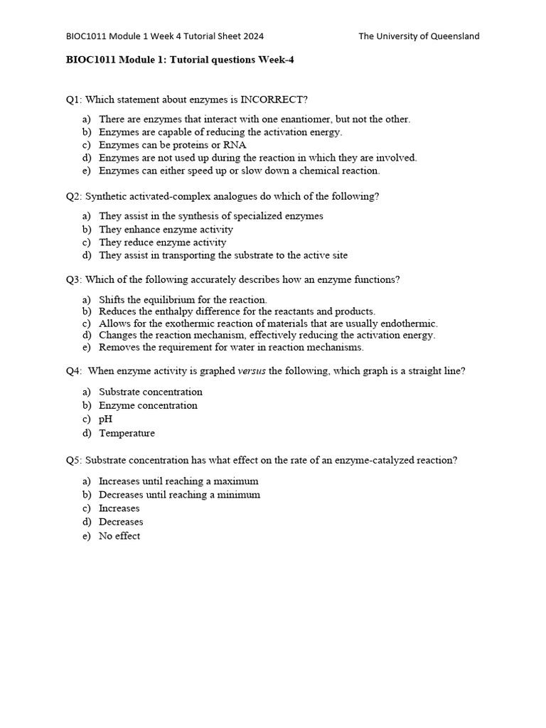 Enzyme Tutorial for BIOC1011 Students | PDF | Enzyme | Enzyme Inhibitor
