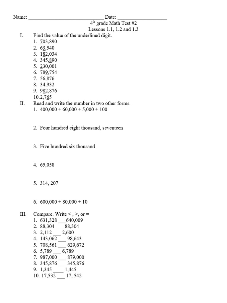 4th Grade Math Test 2 | PDF | Home & Garden