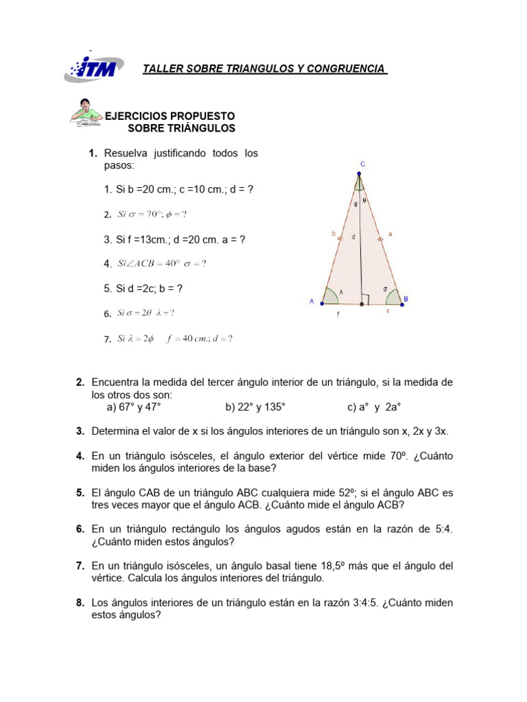 Taller Sobre Triangulos y Congruencia | PDF | Triángulo | Geometría Elemental