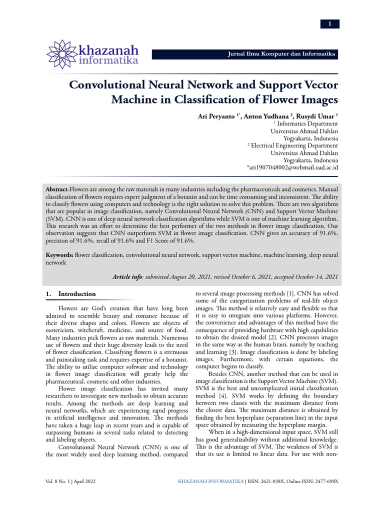 Convolutional Neural Network and Support Vector Machine in Classification of Flower Images | PDF ...