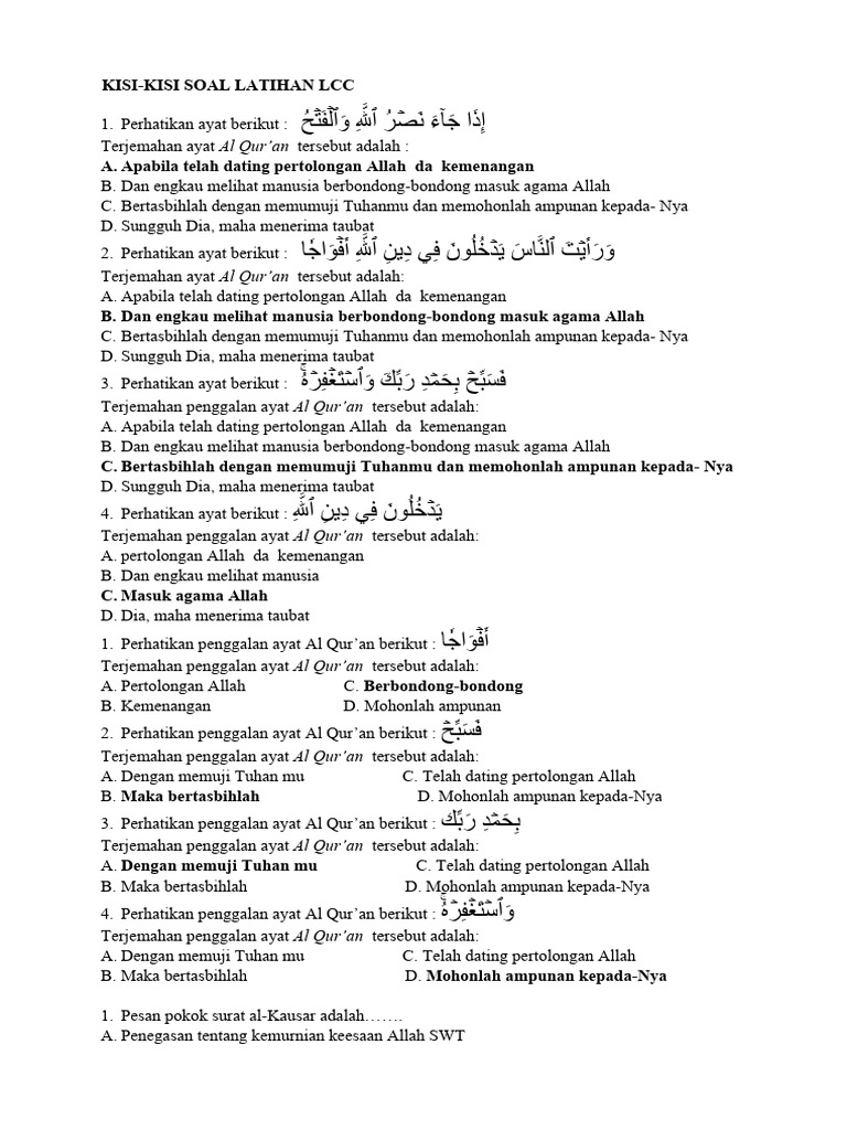 KISI KISI SOAL LCC Terbaru | PDF