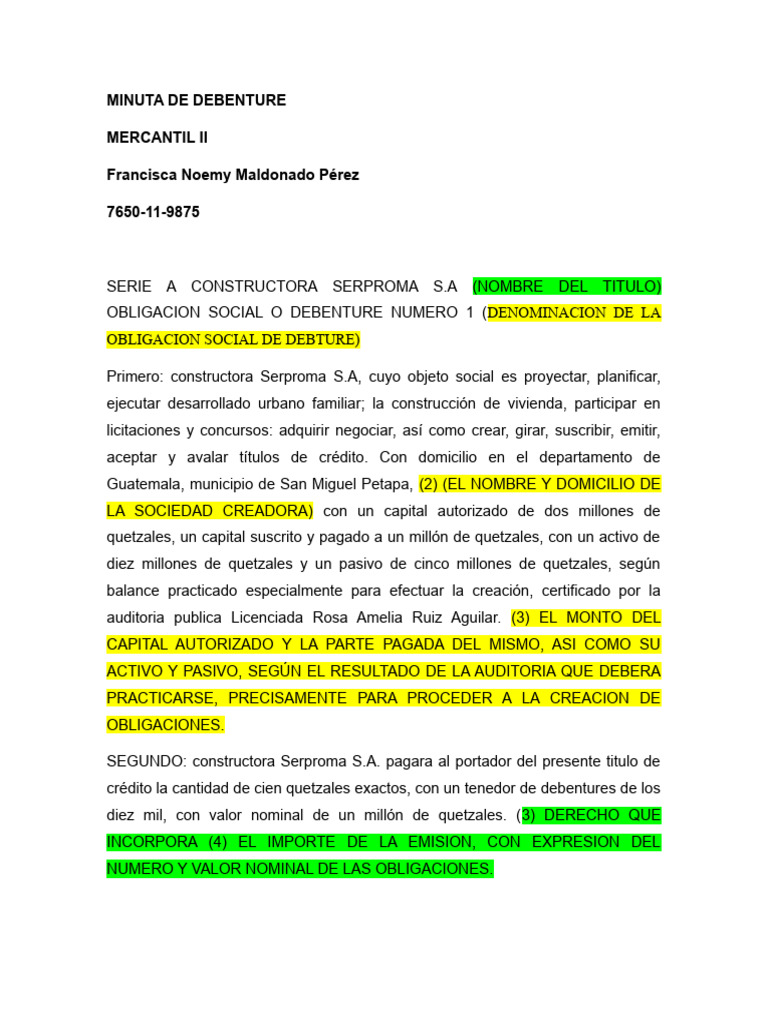 Minuta de Debenture | PDF | Guatemala