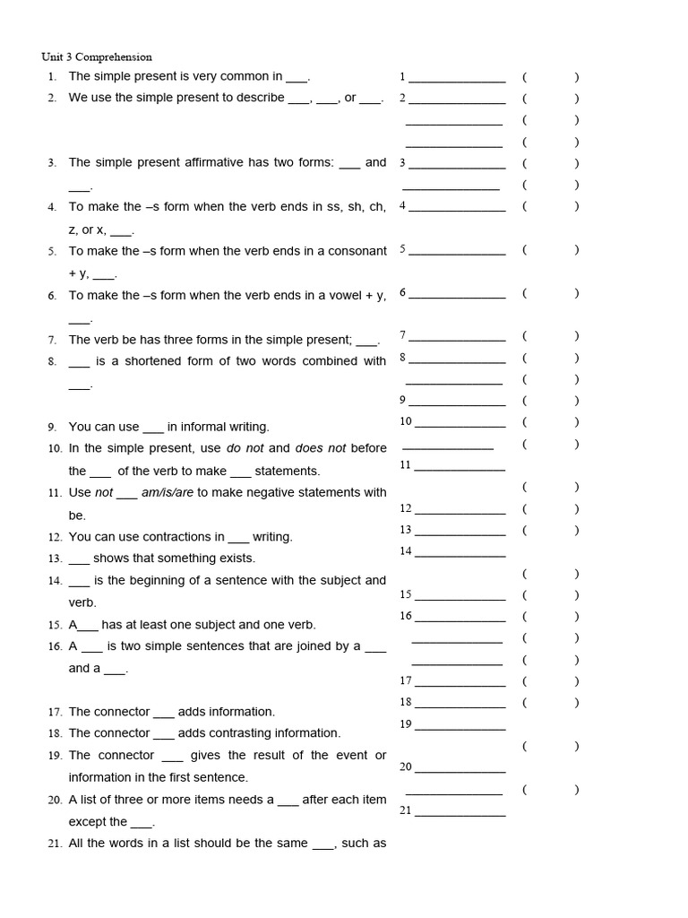 Unit 3 Comprehension | PDF | Subject (Grammar) | Semantic Units