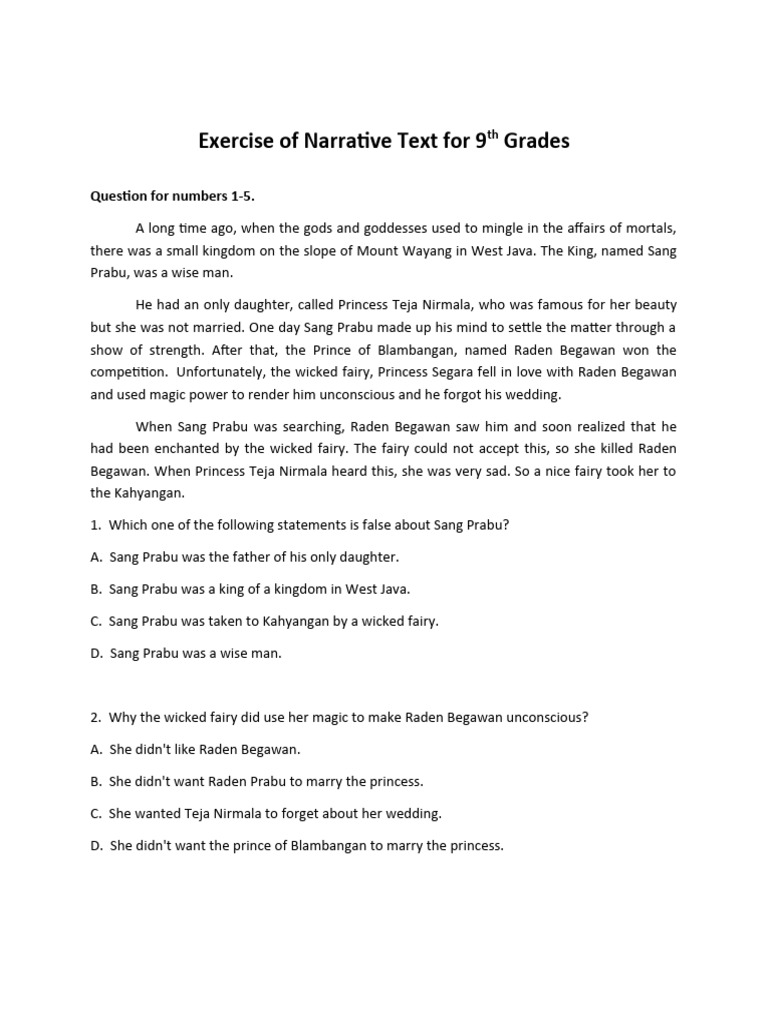Exercise of Narrative Text For 9th Grades | PDF | Narrative | Fairies