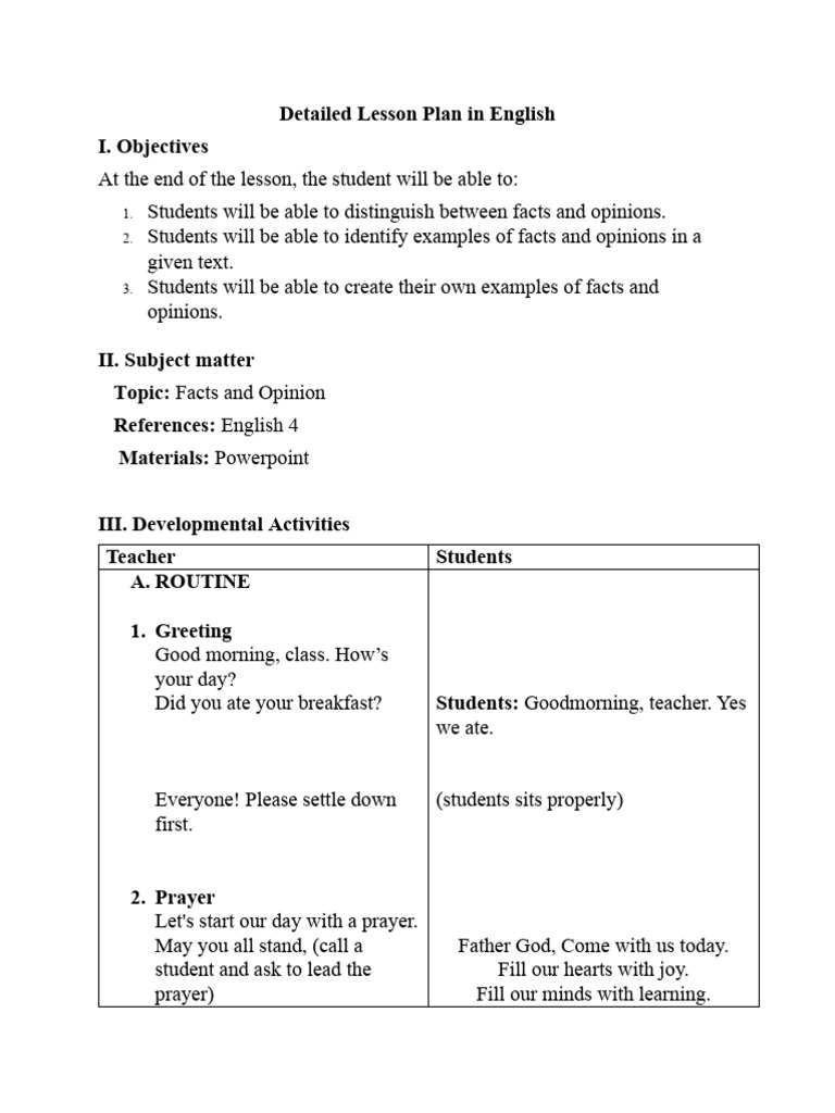 Lesson Plan Facts and Opinion | PDF | Evidence | Lesson Plan