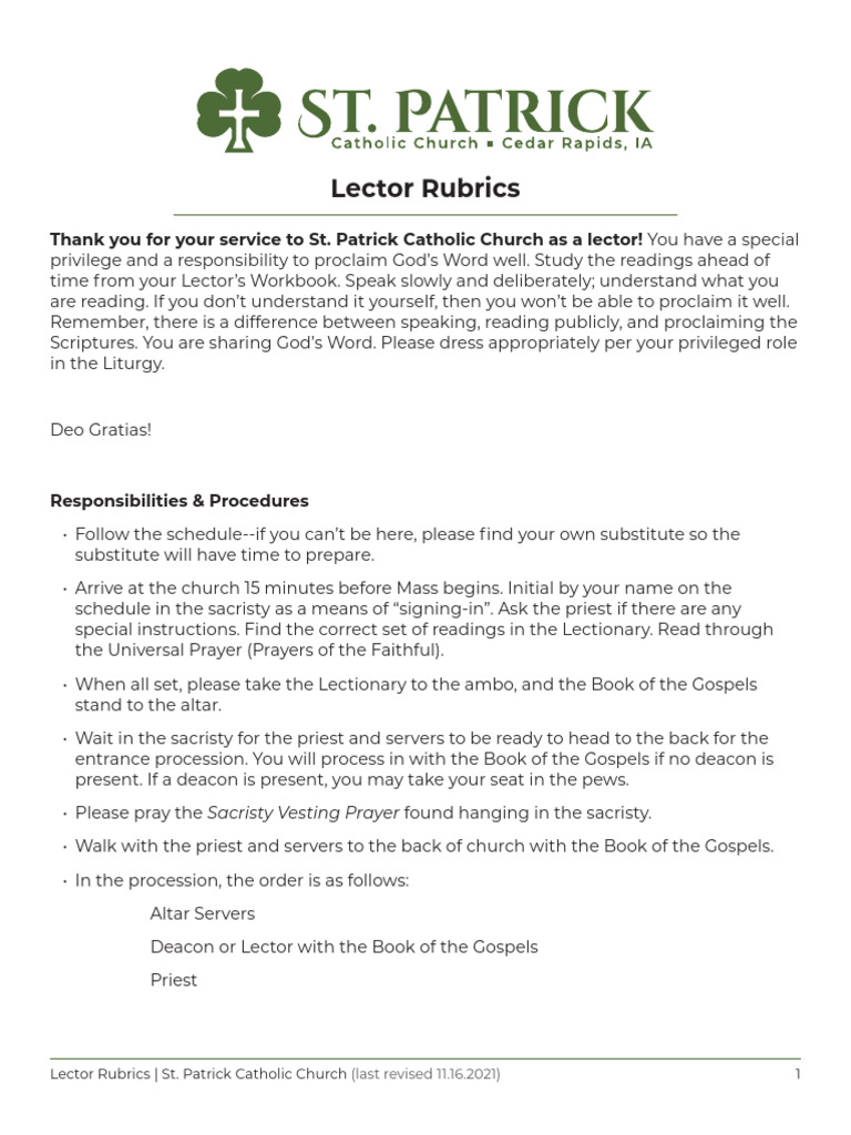 Lector Rubrics | PDF | Lectionary | Christian Denominational Families