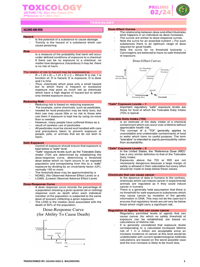 04 Toxicology Lec Prelims | PDF | Toxicology | Occupational Safety And Health