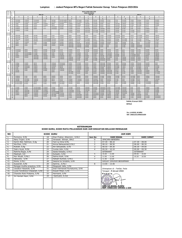 Jadwal KBM Genap 2023-2024 | PDF