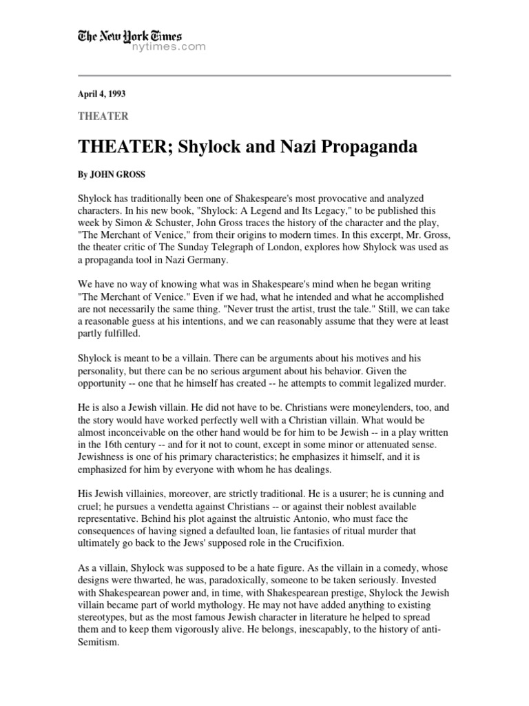 Shylock's Role in Nazi Propaganda | PDF | Shylock | The Merchant Of Venice