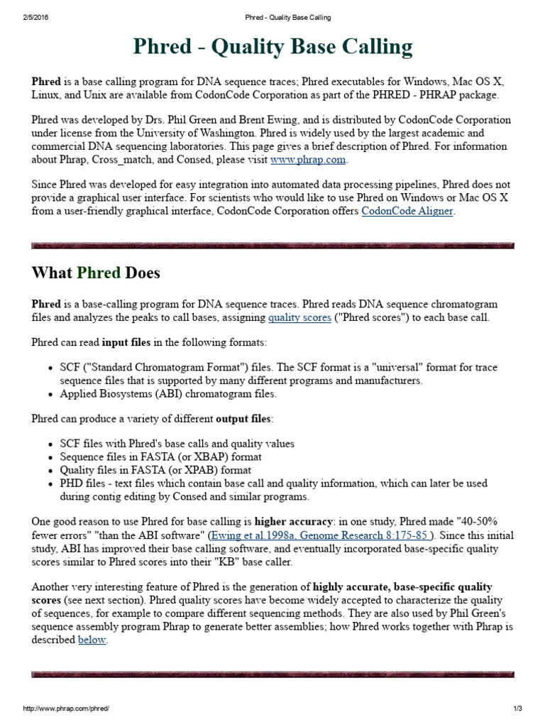 Phred Quality Base Calling Overview | PDF | Dna | Life Sciences