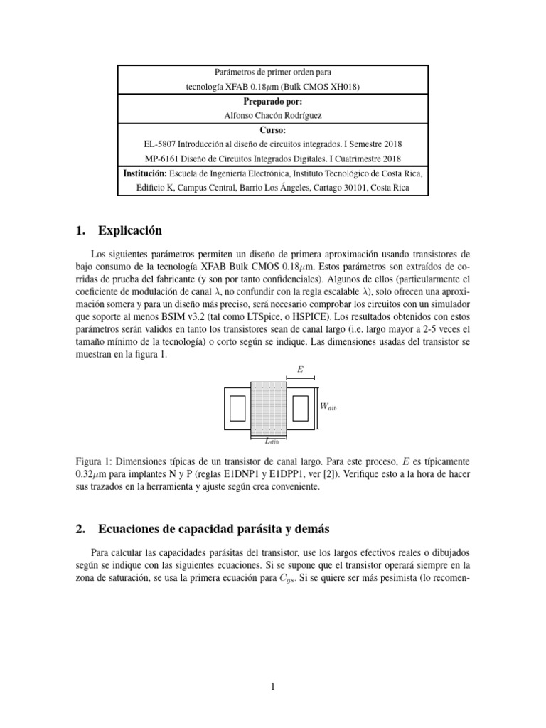 XFAB XH018 Param 1er Orden | PDF | Transistor | Mosfet