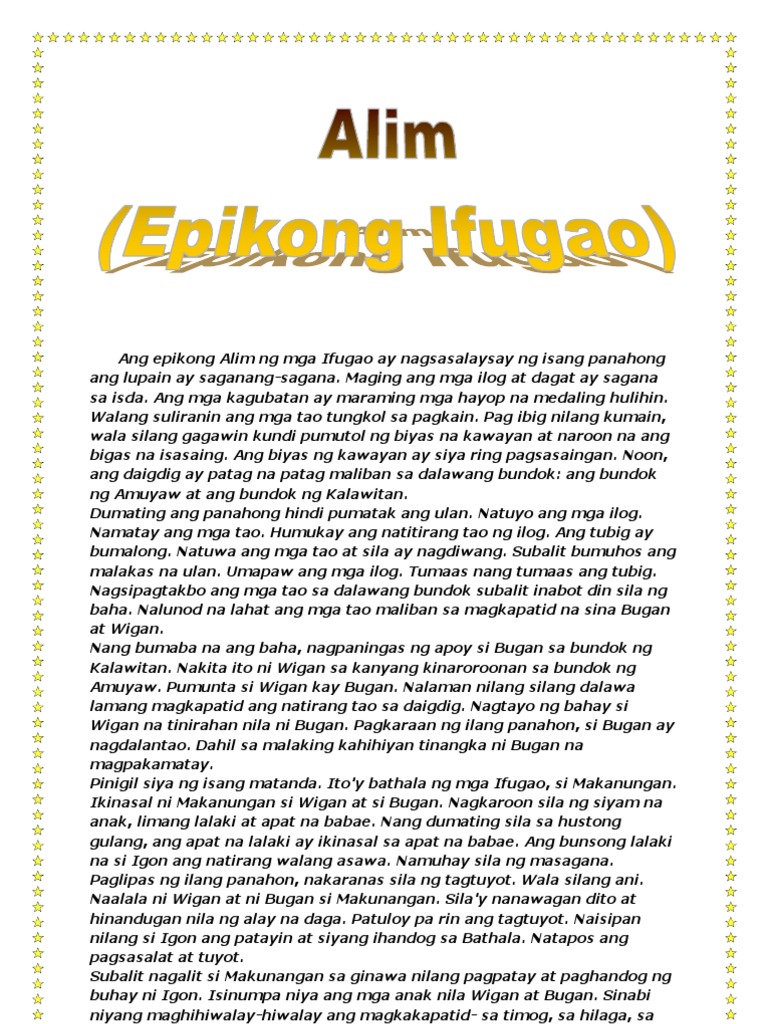 Ang Epikong Alim NG Mga Ifugao Ay Say NG Isang Panahong Ang Lupain Ay Saganang | PDF