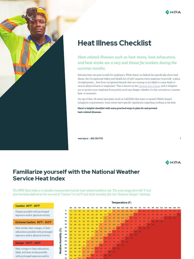 KPA Heat Illness Checklist | Download Free PDF | Hyperthermia | Safety