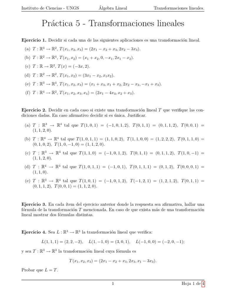P5 Transformaciones Lineales | PDF | Mapa lineal | Matriz (Matemáticas)