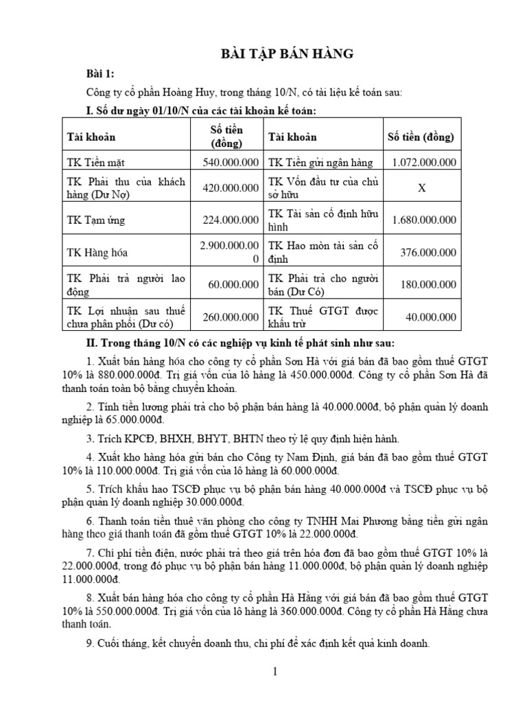 BÀI TẬP BÁN HÀNG | PDF
