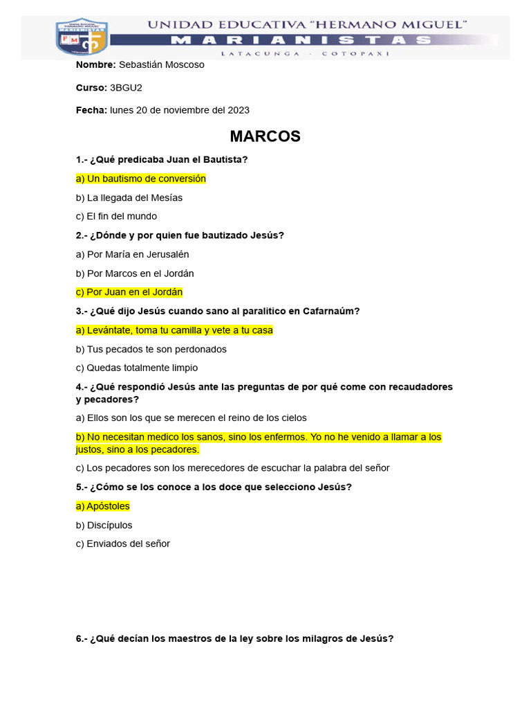 Preguntas Lucas | PDF | Jesús | Juan el Bautista