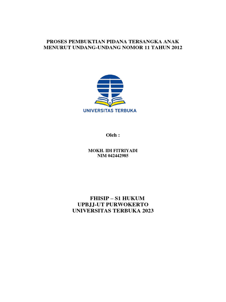 Proses Pembuktian Pidana Tersangka Anak Menurut Undang-Undang Nomor 11 Tahun 2012 | PDF