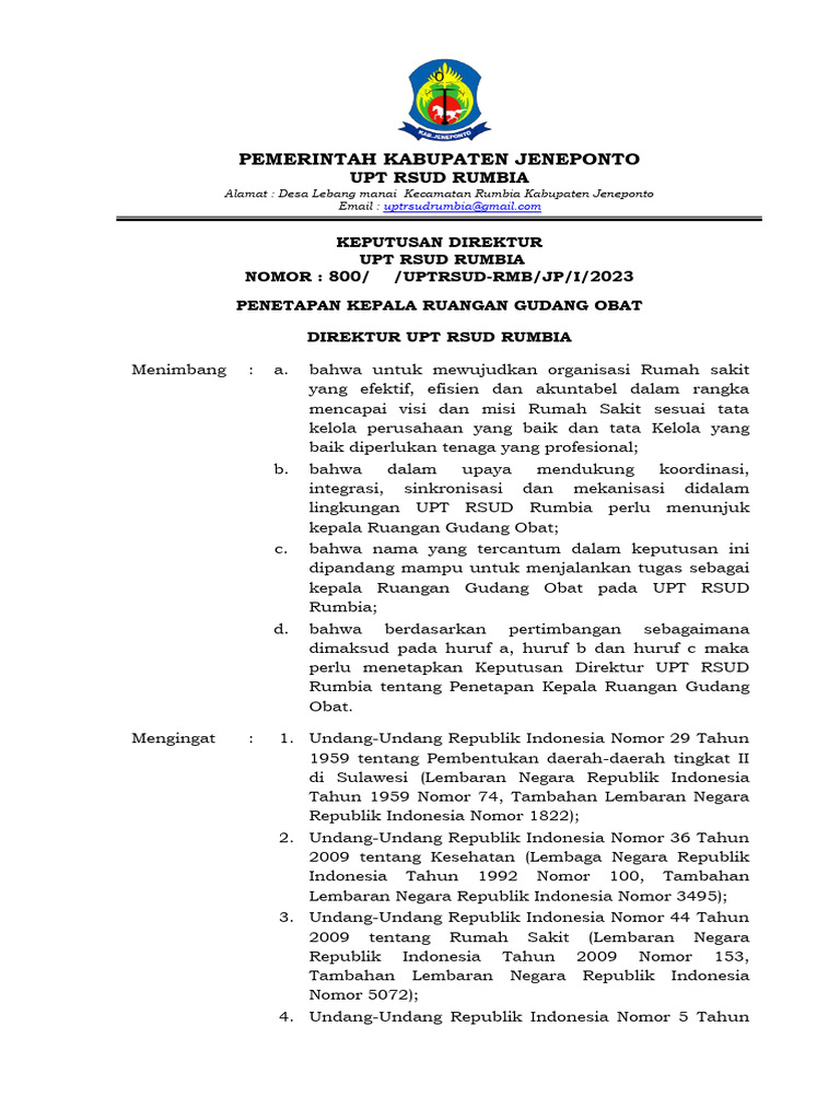 SK Kepala Gudang Obat | PDF