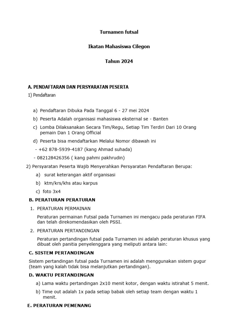 Ketentuan Umum Dan Peraturan Turnamen Futsal Imc | PDF