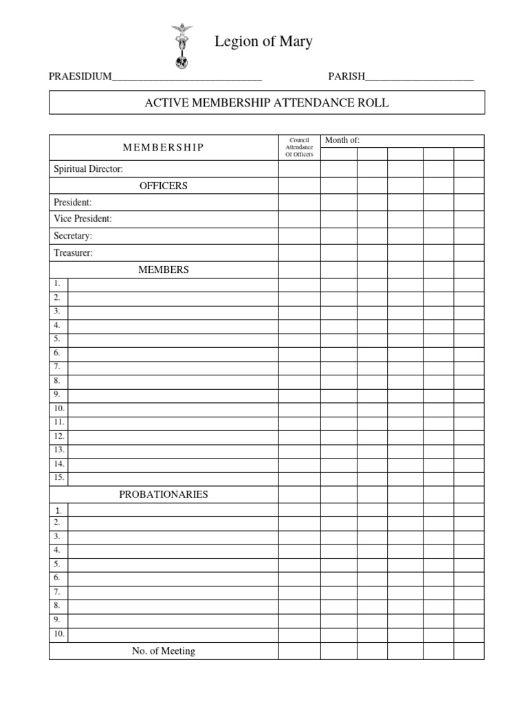 Legion of Mary Membership Attendance Log | PDF