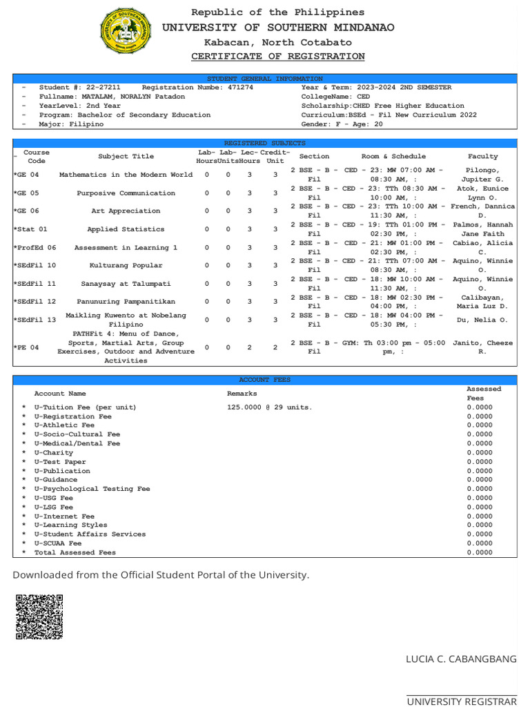 CertificateOfRegistration-1 | PDF | Bachelor's Degree | Educational Stages
