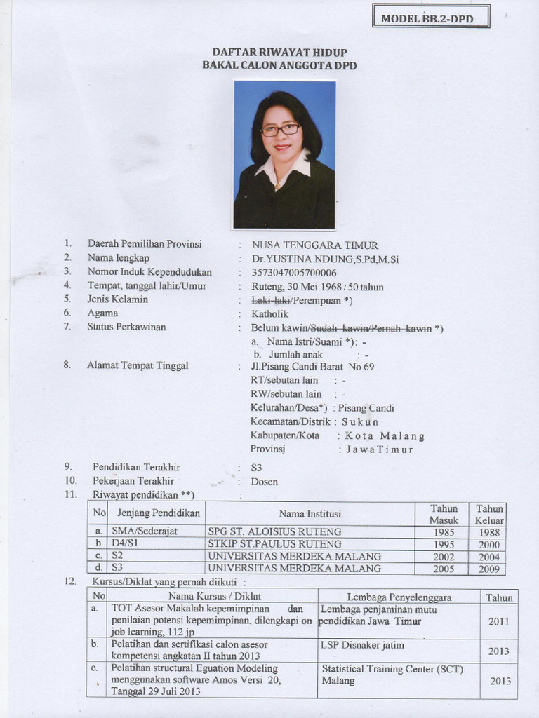 Daftar Riwayat Hidup Yustina Ndung | PDF