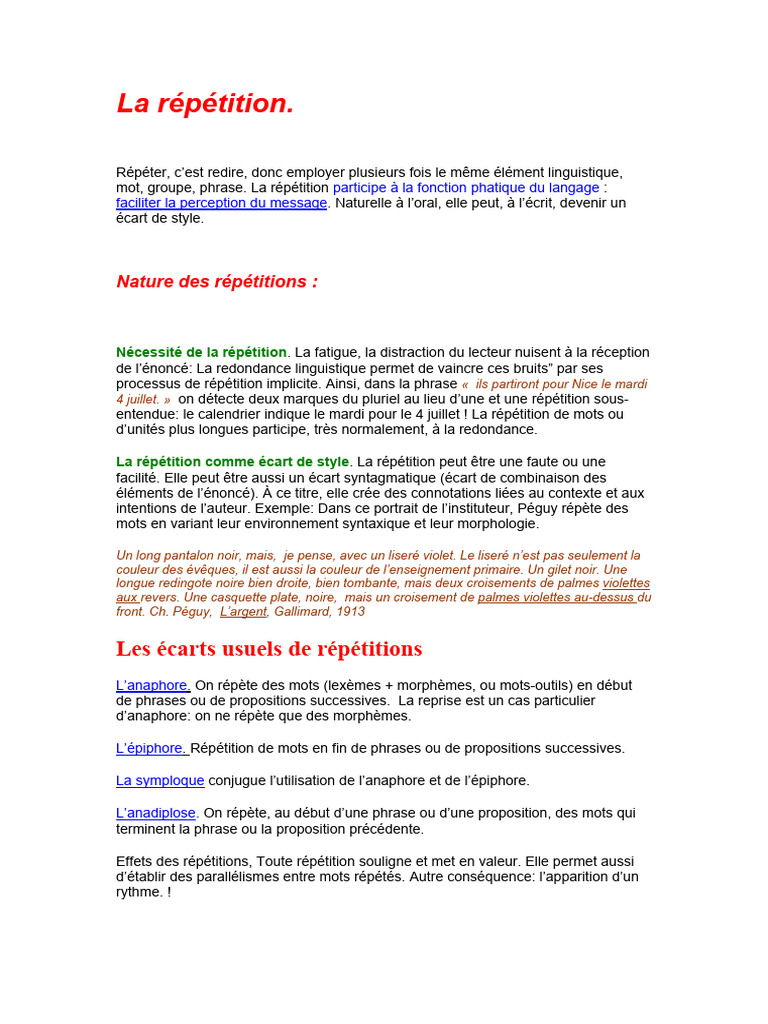La Répétition Et Anaphore | PDF | Linguistique