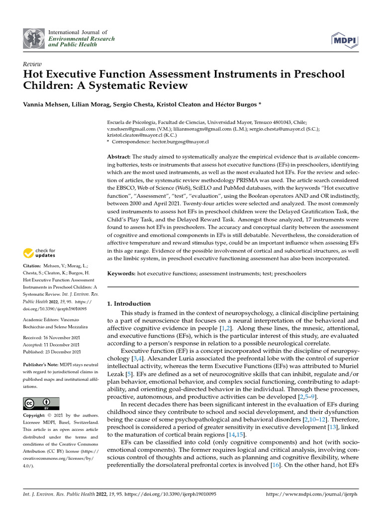 Hot Executive Function Assessment Instruments in Preschool Children - A Systematic Review 19 DE ...
