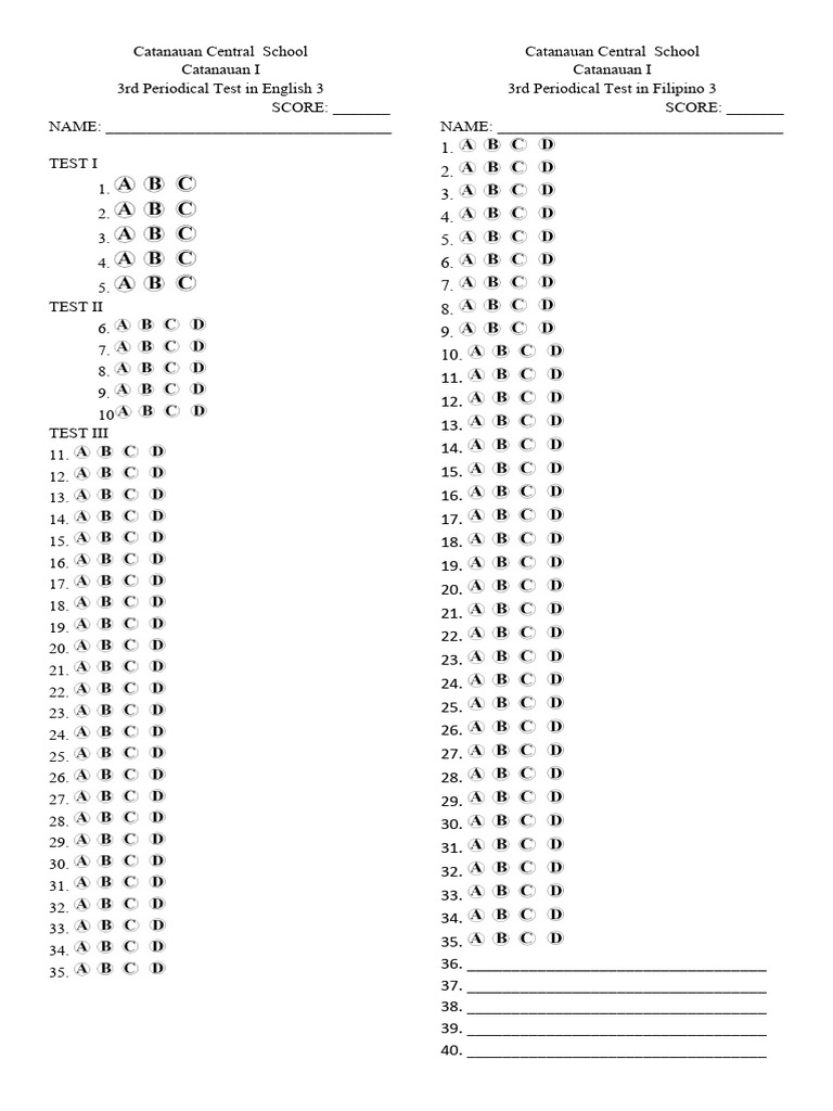 Grade 3 3rd Q-Answer Sheet | PDF
