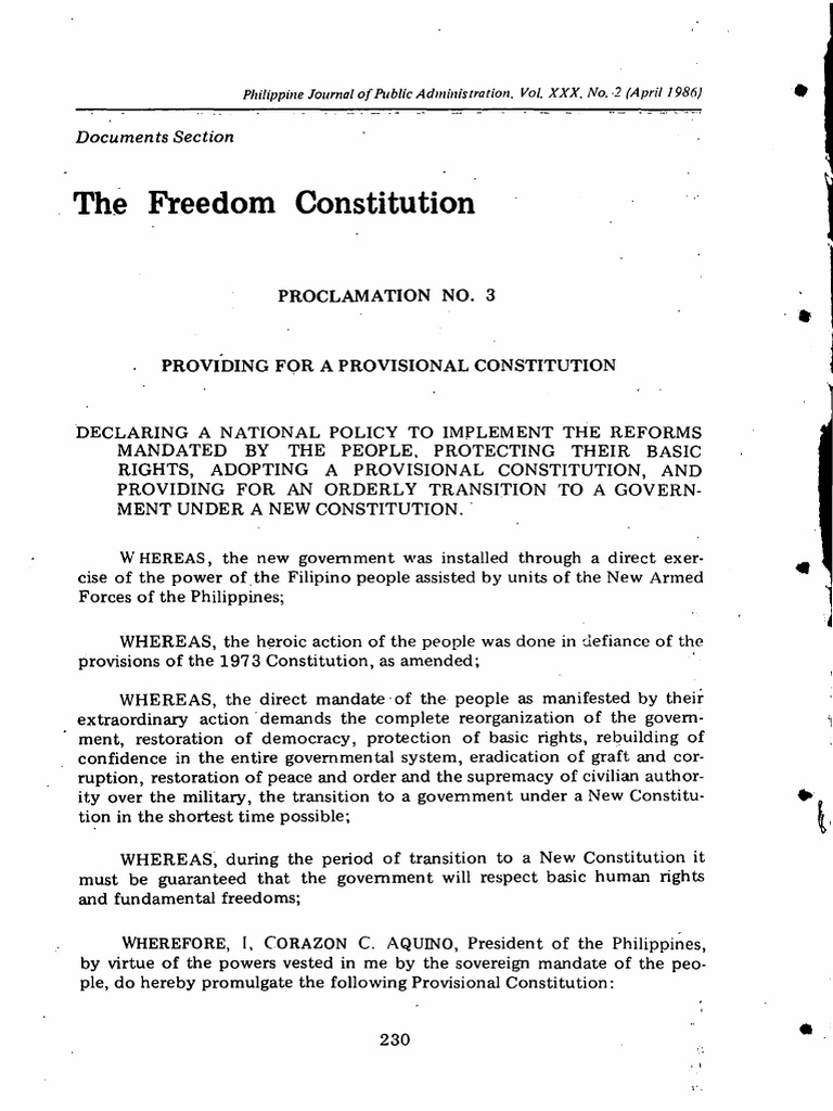 Provisional Freedom Constitution of 1986 | PDF | Social Science | Law