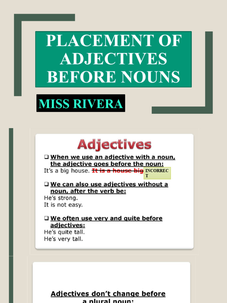 Placement of Adjectives Before Nouns | PDF