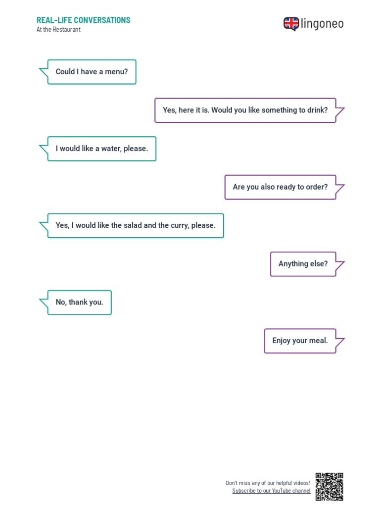 Restaurant Dialogue Practice | PDF | Cooking, Food & Wine