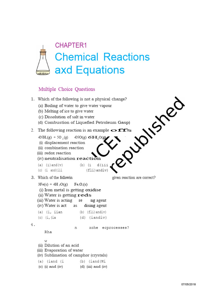 1 chemical reaction | PDF | Chemical Reactions | Chlorine
