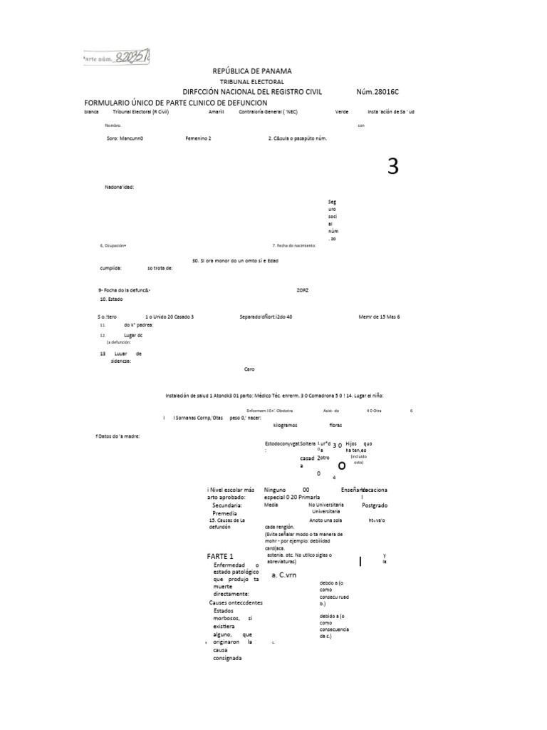 República de Panama Dirfcción Nacional Del Registro Civil Núm.28016C ...