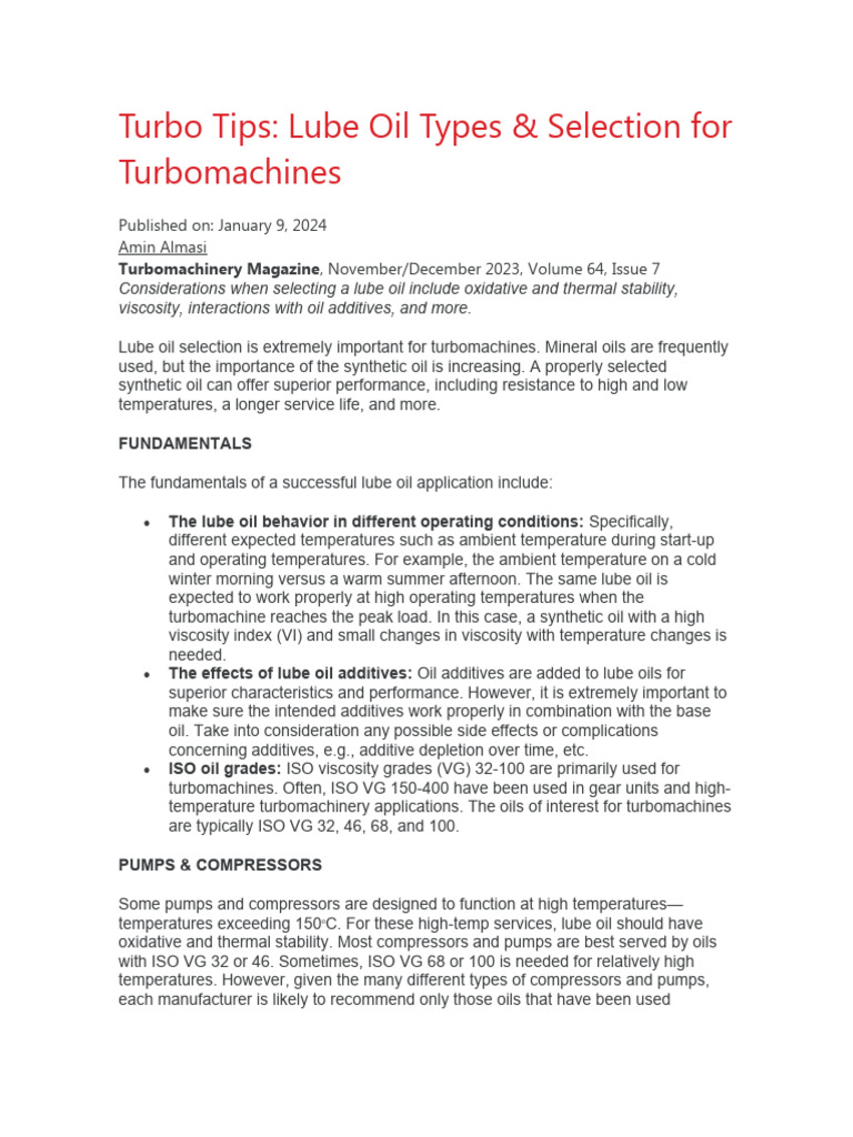 Lube Oil | PDF | Lubricant | Turbomachinery